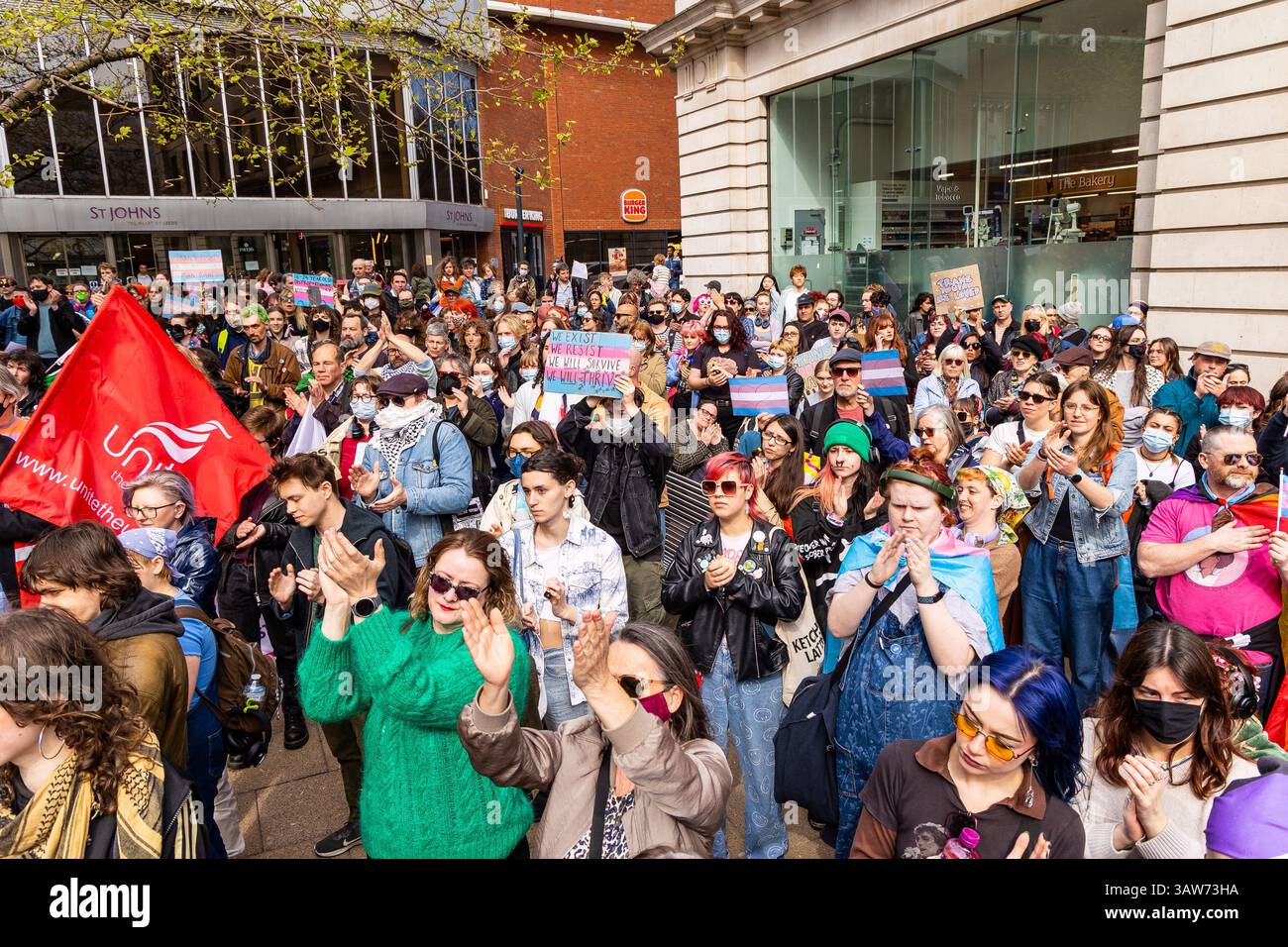 Leeds, UK, 19 April 2025, Protest held in support of Trans Rights ...