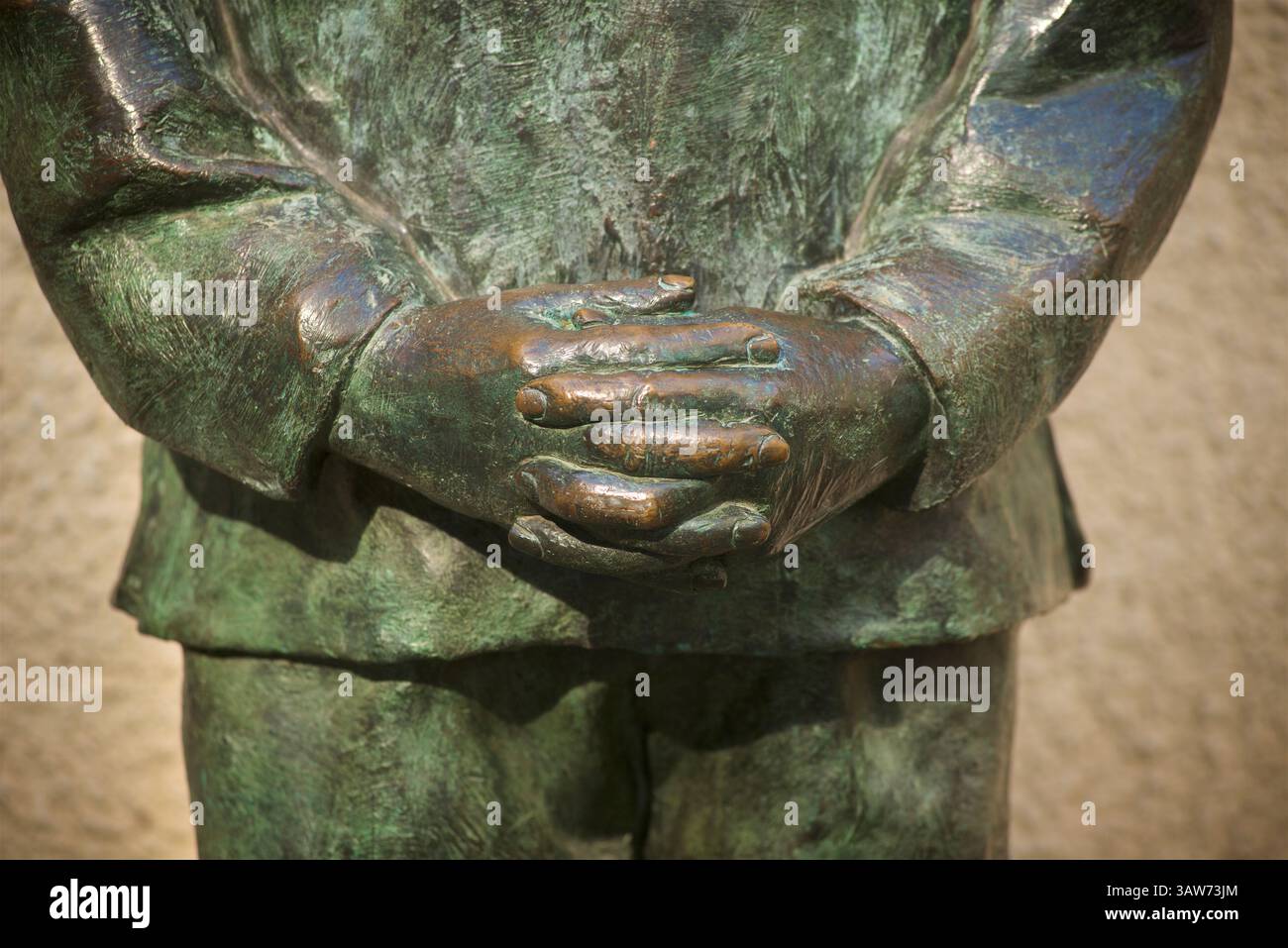 Detail of hands of bronze statue of Nelson Mandela, Milan. Given to the ...