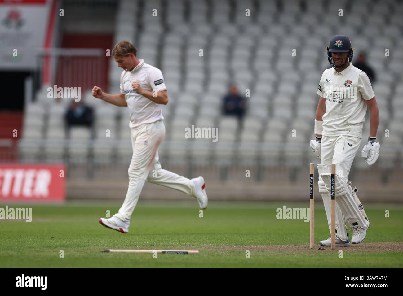 WICKET - Leicestershire's Tom Scriven celebrates bowling Lancashire's ...