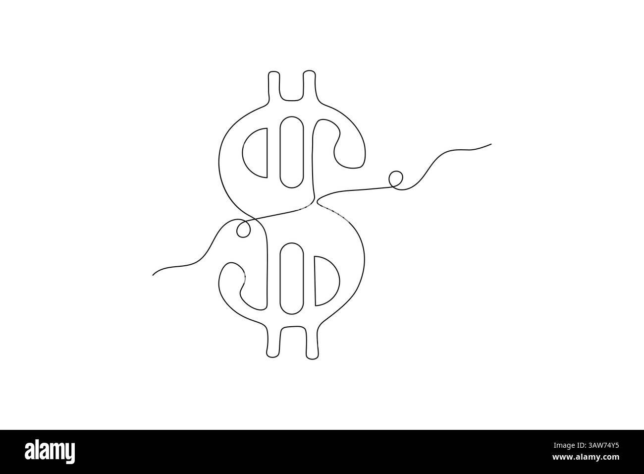 Dollar icon continuous single line art and isolated minimalist outline ...