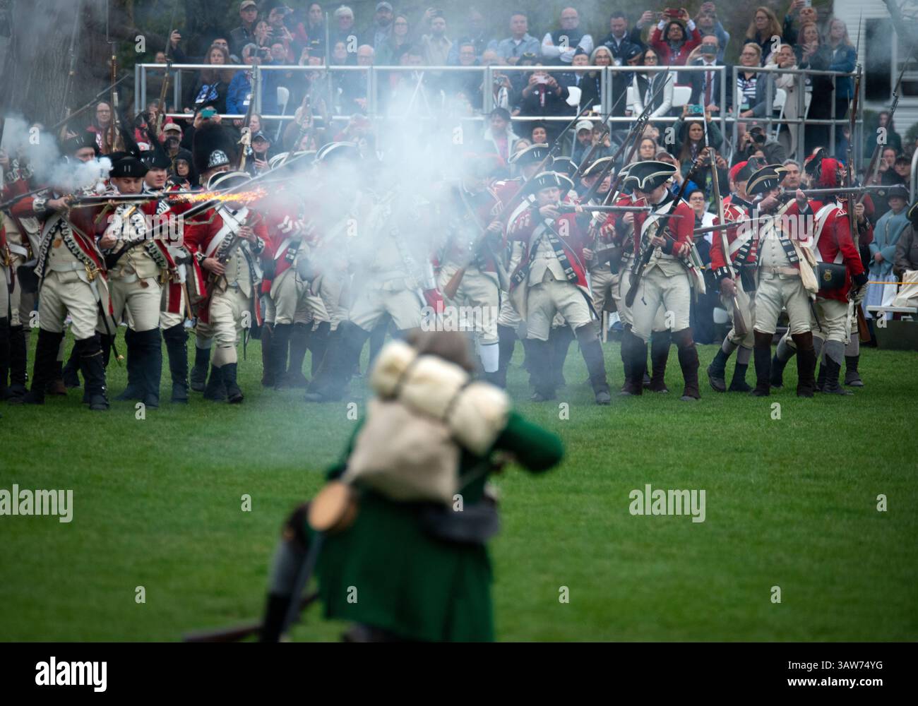 Lexington, Massachusetts, USA. 19 April 2025. Sunrise reenactment of ...