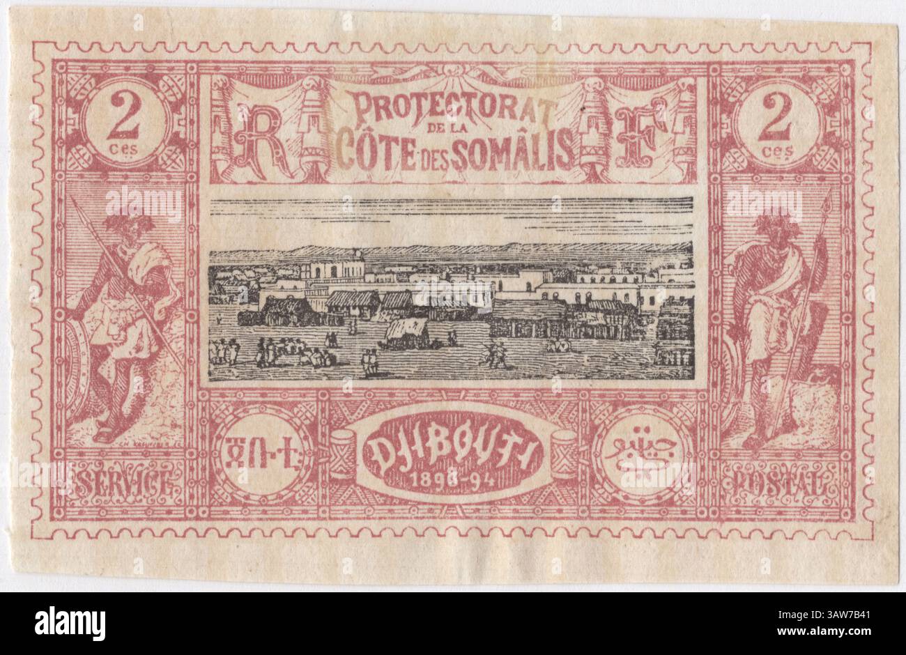 DJIBOUTI SOMALI COAST — 1894: 2 centime claret and black postage stamp ...