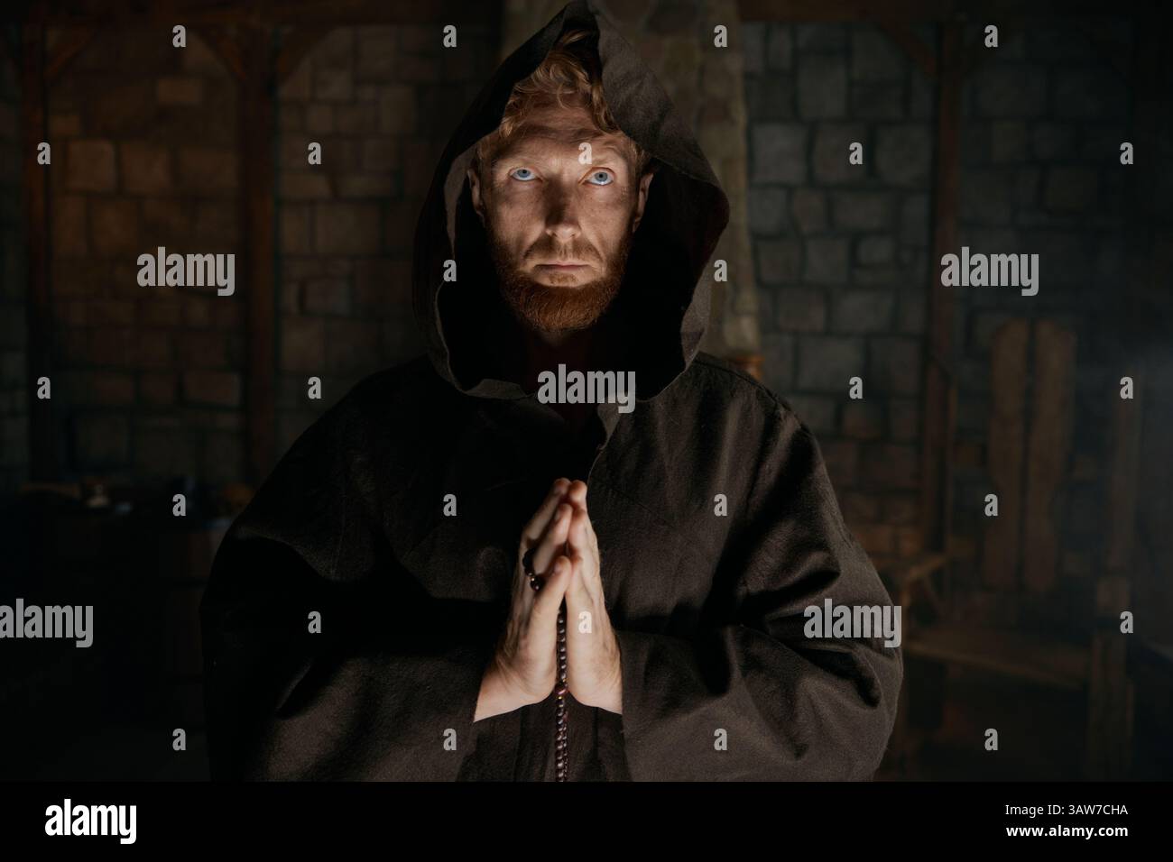 Portrait of blessed priest praying having faith believe in God Stock ...