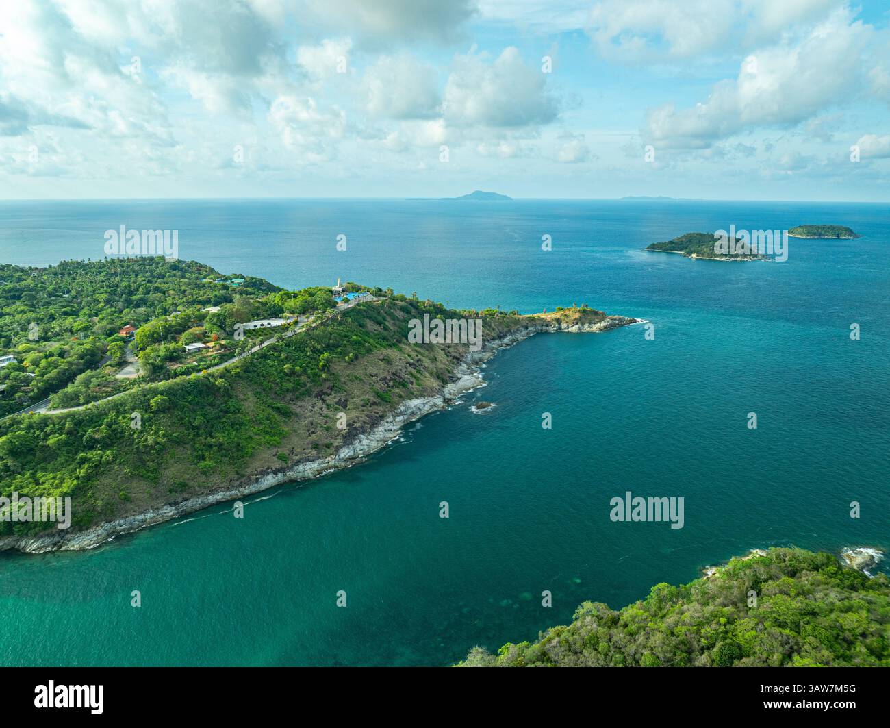 Aerial view A rocky promontory that juts out into the sea at Laem ...