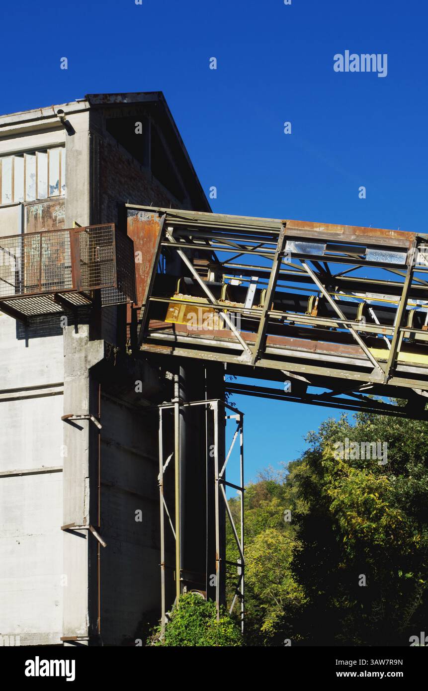 Industrial heritage site: detail of old mining structure in Pusiano ...
