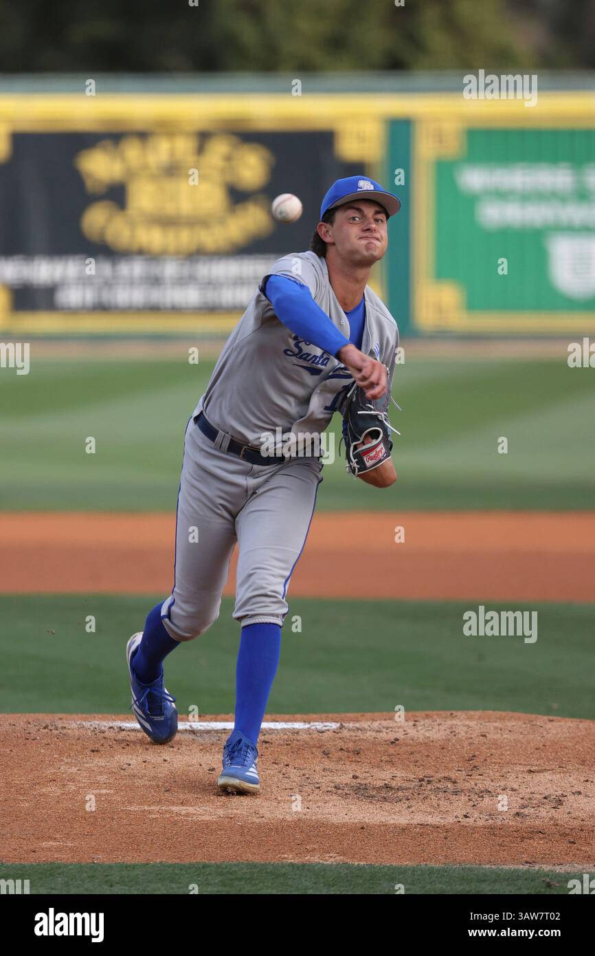 Tyler Bremner (18) of the UC Santa Barbara Gauchos pitches against the ...