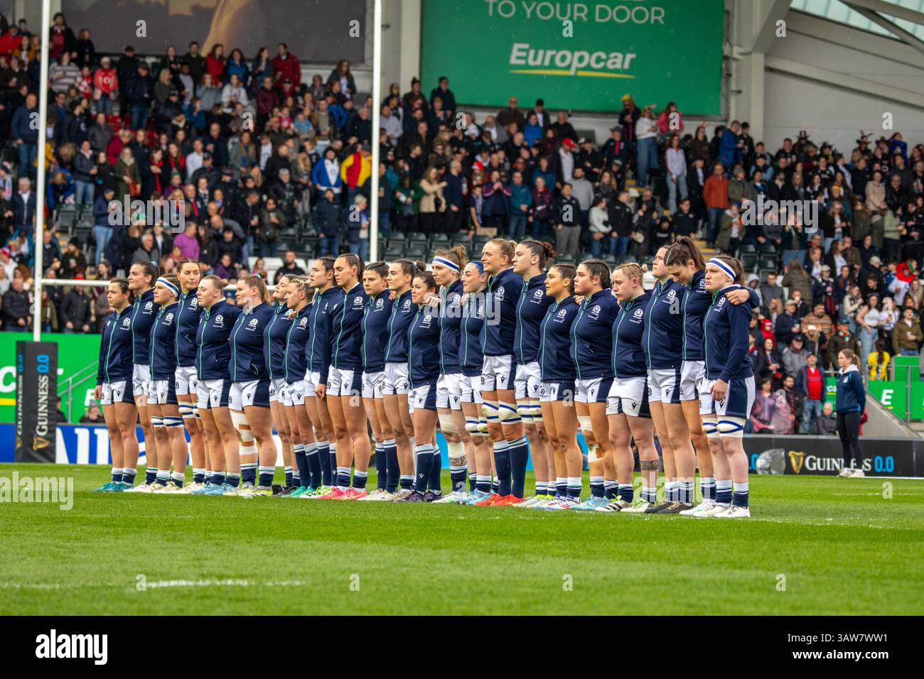 Leicester, UK, 19th April 2025 Scotland line up for the national ...