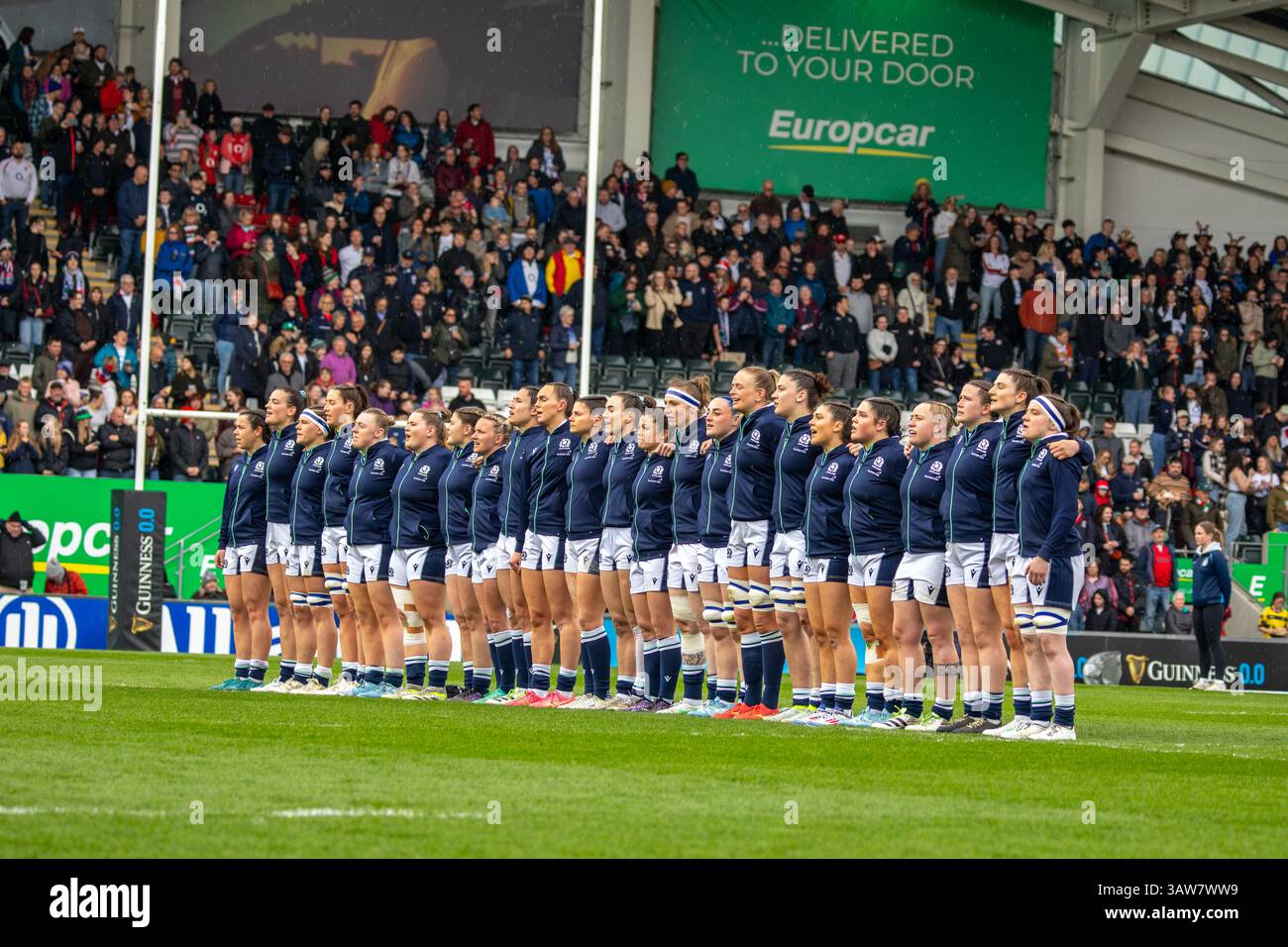 Leicester, UK, 19th April 2025 Scotland line up for the national ...