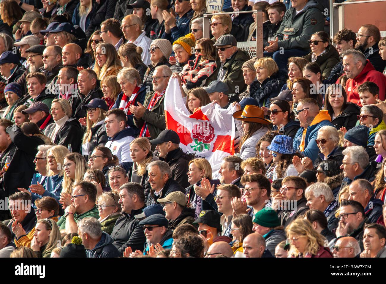 Leicester, UK, 19th April 2025 A young fan with an England flag in the ...