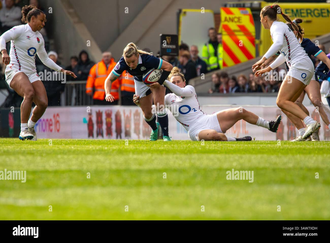 Leicester, UK, 19th April 2025 Scotland fullbak Chloe Rollie gets ...