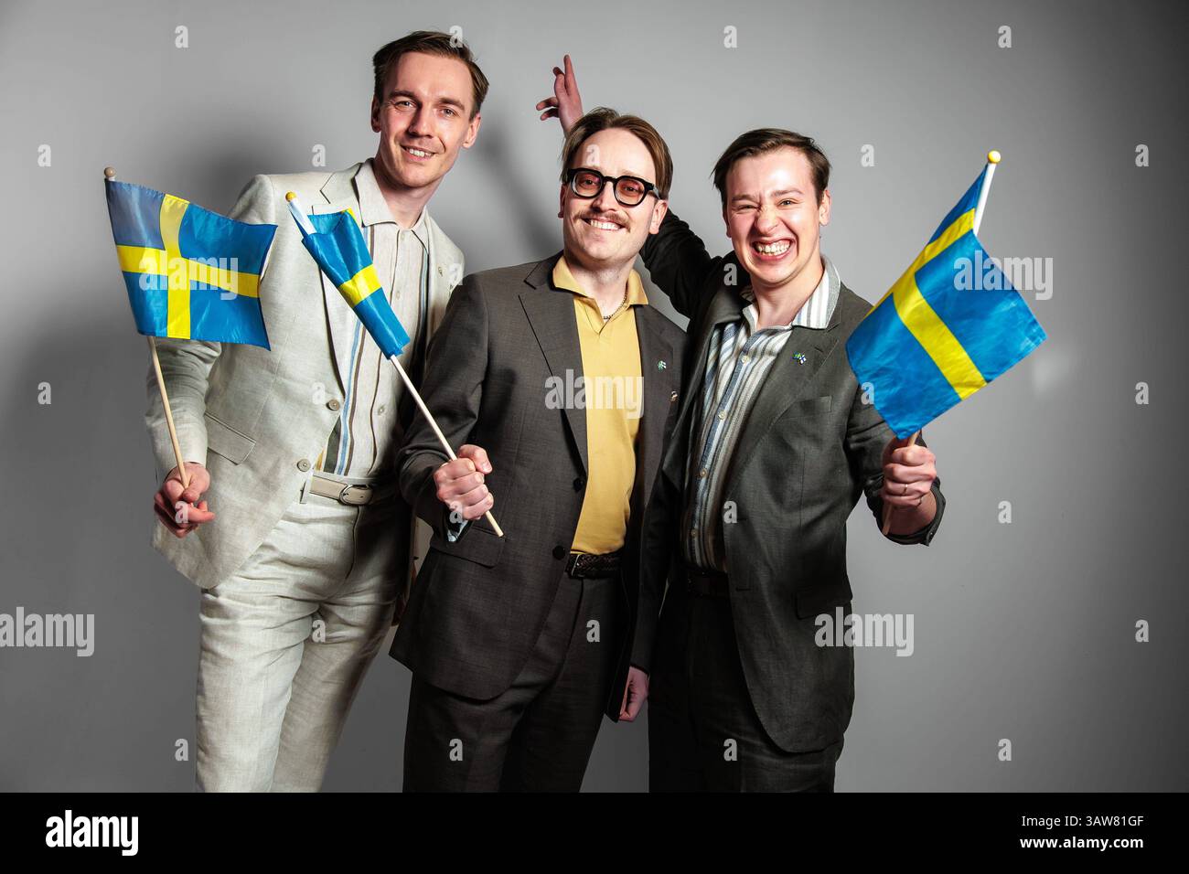 Madrid, Spain. 19th Apr, 2025. Portrait of the band Kaj (Sweden) at the ...