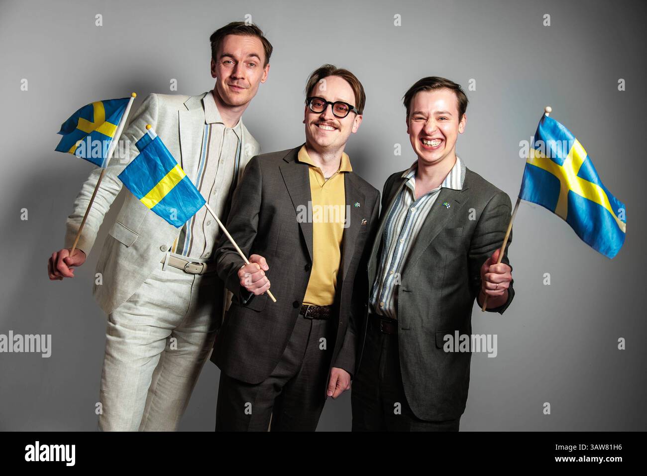 Madrid, Spain. 19th Apr, 2025. Portrait of the band Kaj (Sweden) at the ...
