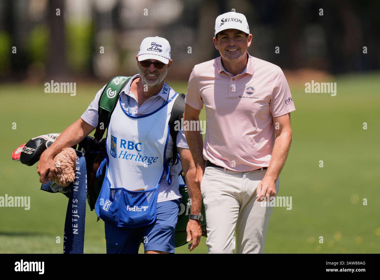 Keegan Bradley walks to the third hole with a caddie during the third ...