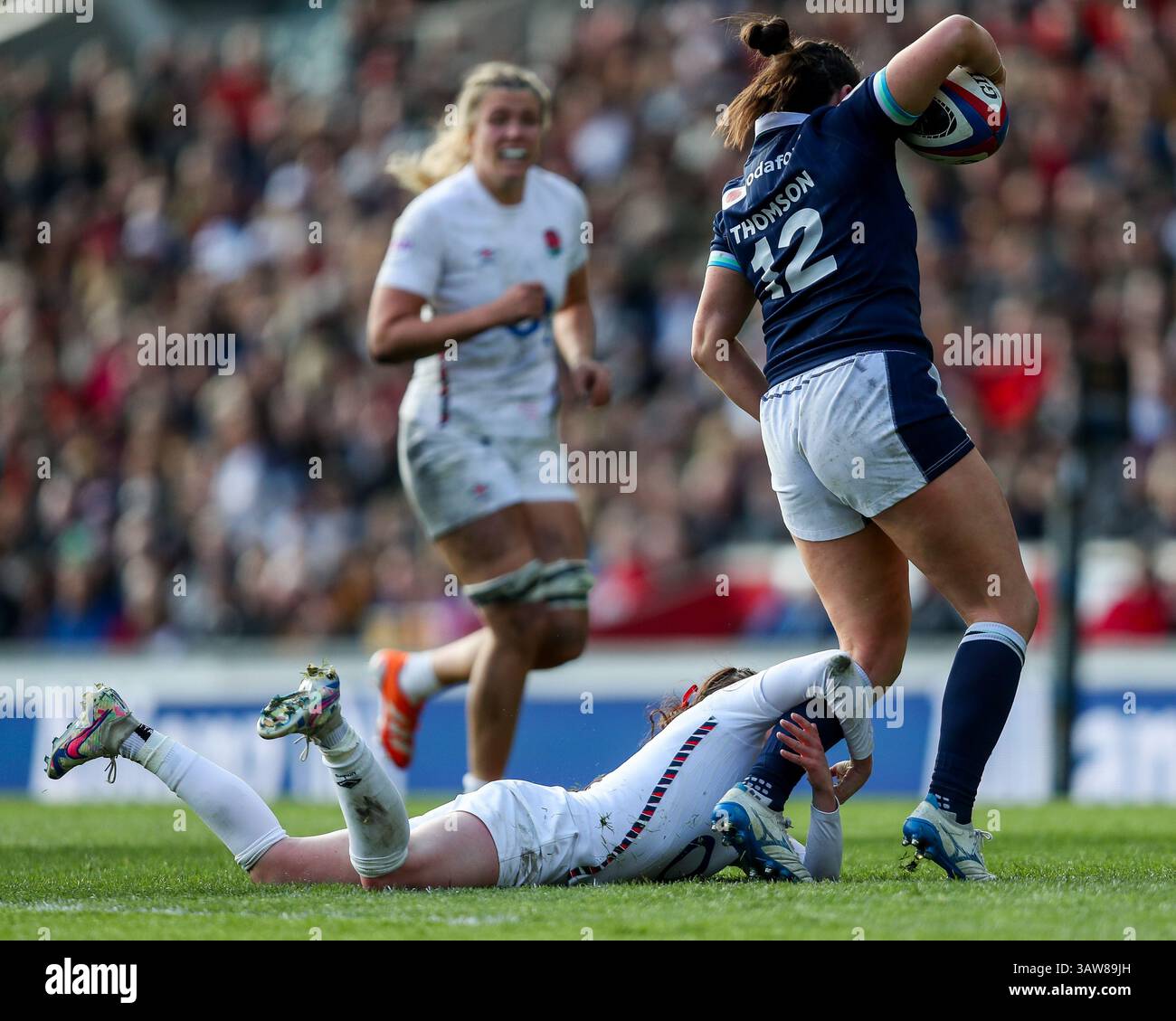 Leicester, UK. 19th Apr, 2025. Lisa Thomson of Scotland Women is ...