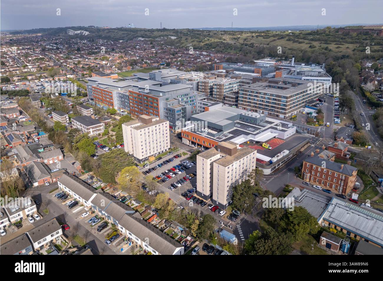 Aerial view of Queen Alexandra Hospital, Portsmouth, Hampshire, UK ...