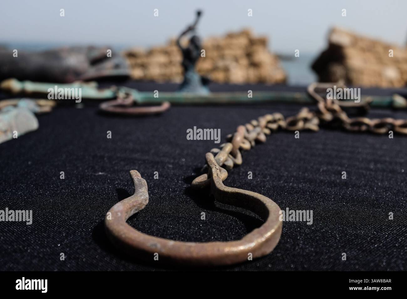 May 16, 2016 - Caesarea, Israel - An ancient balance scale is among the ...