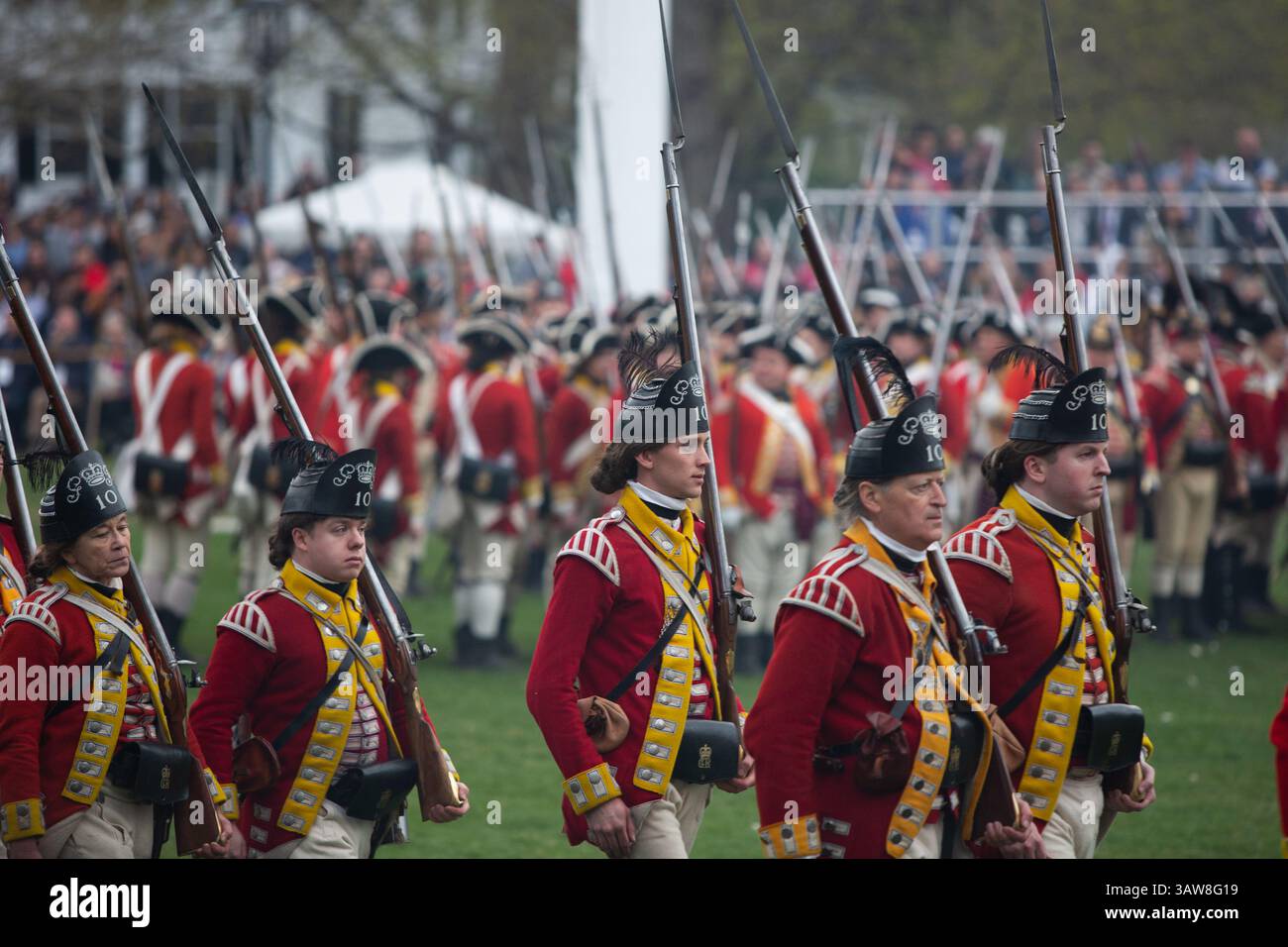 Lexington, USA. 19th Apr, 2025. Reenactors playing British Redcoats ...