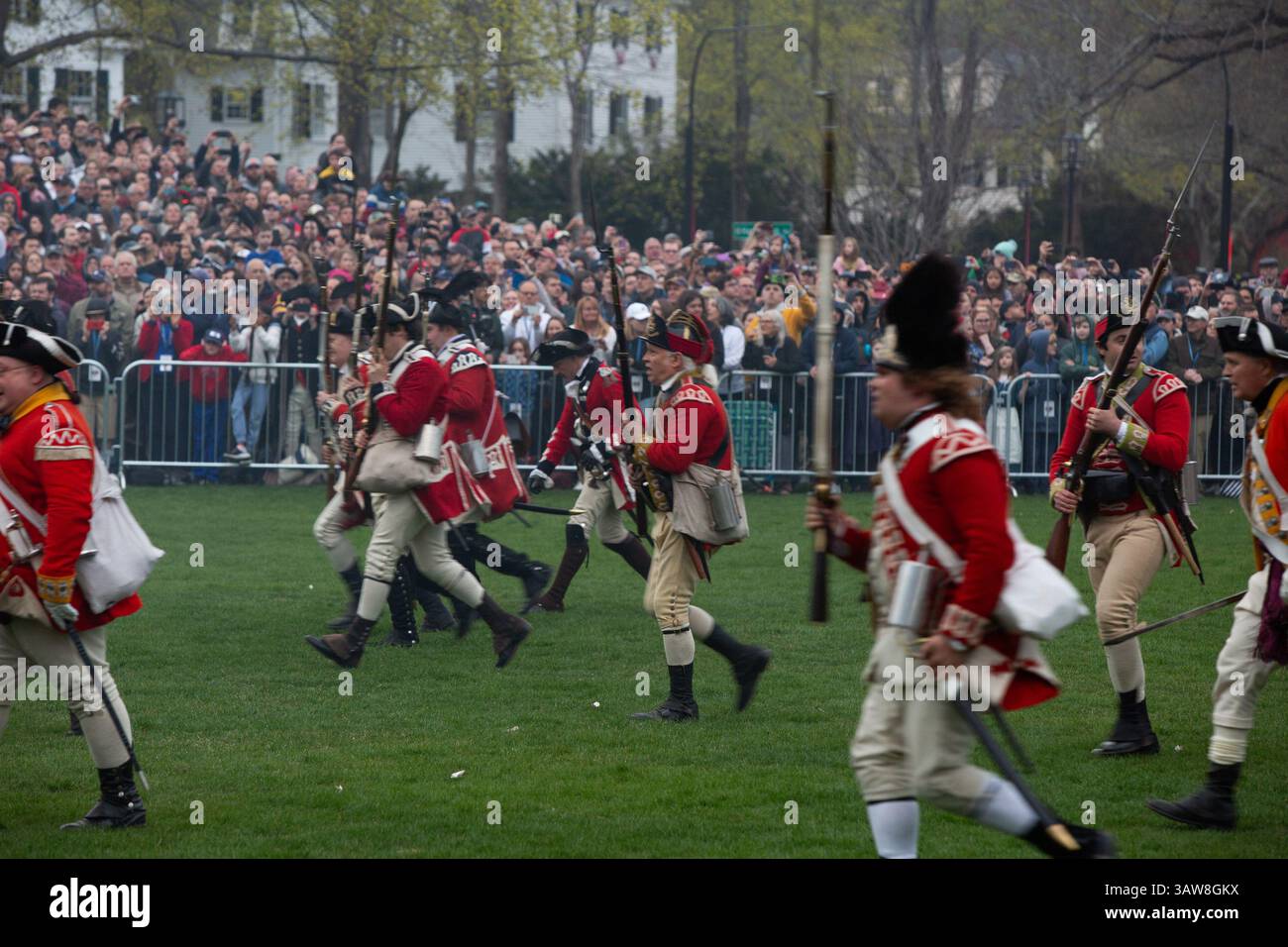 Lexington, USA. 19th Apr, 2025. Reenactors playing British Redcoats ...