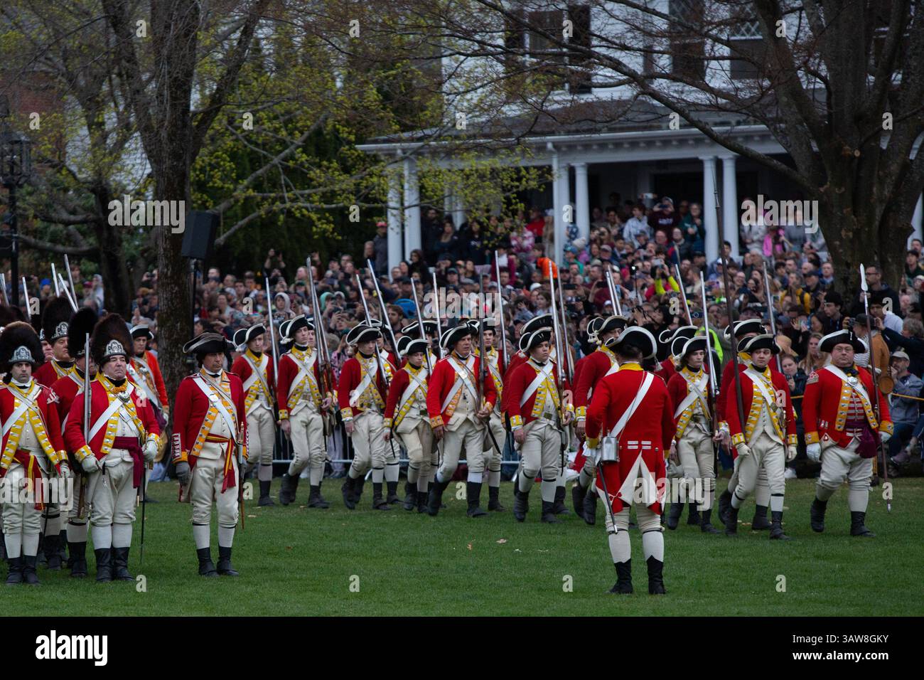 Lexington, USA. 19th Apr, 2025. Reenactors playing British Redcoats ...
