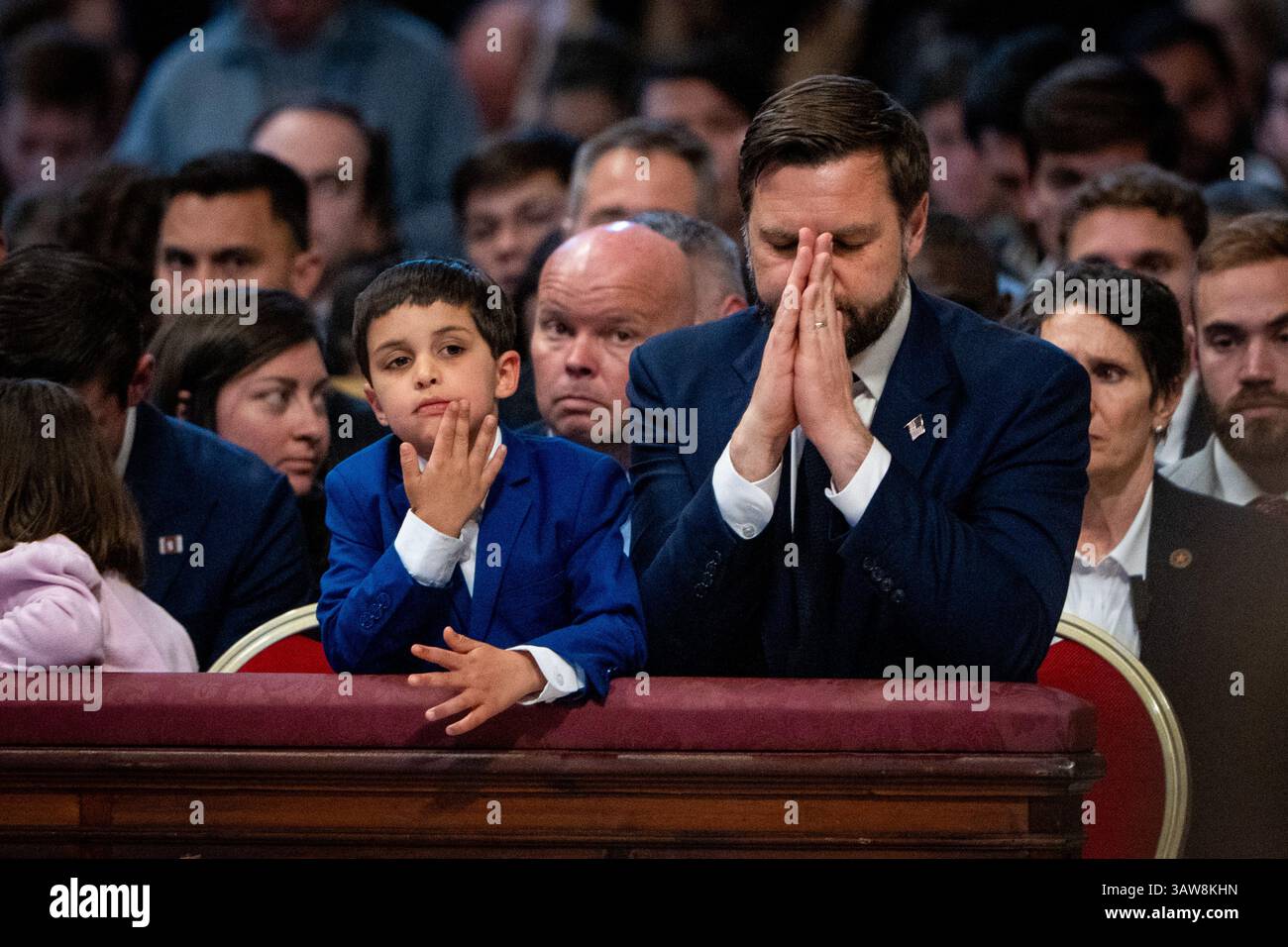 Vatican, Vatican. 18th Apr, 2025. U.S. Vice President JD Vance prays ...