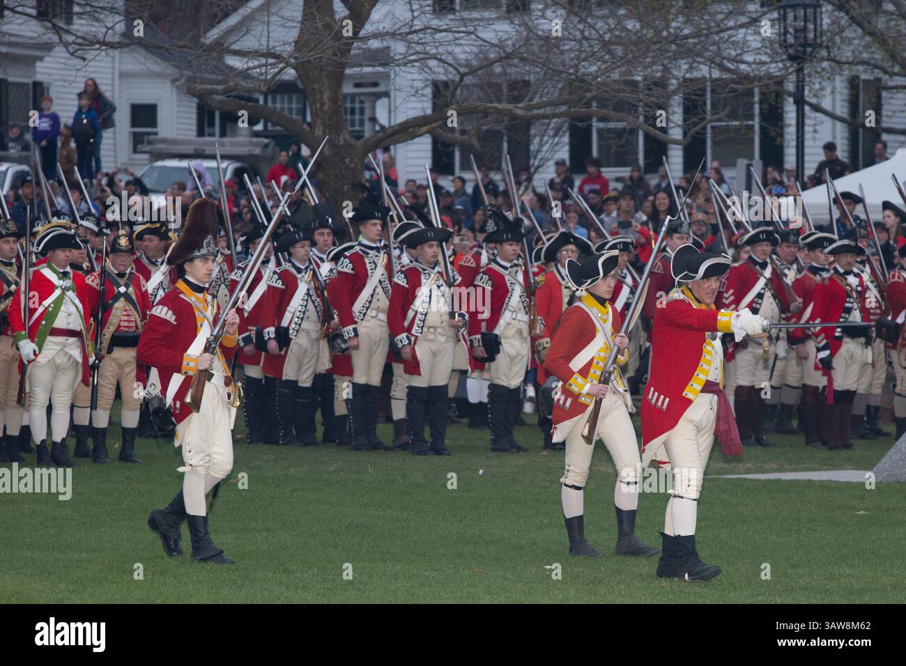 Lexington, USA. 19th Apr, 2025. Reenactors playing British Redcoats ...