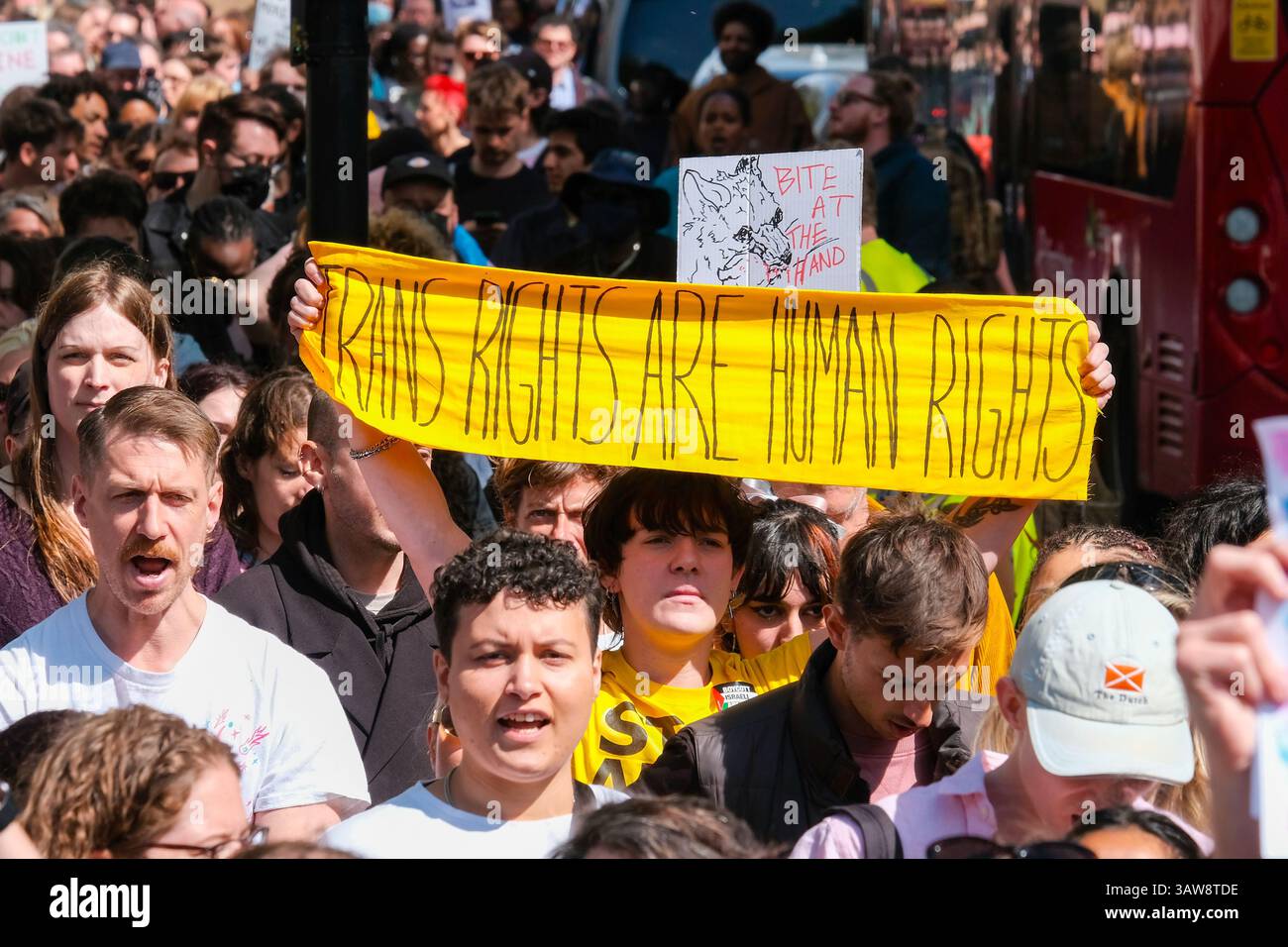 London, UK. 19th April, 2025. Thousands from the trans community ...