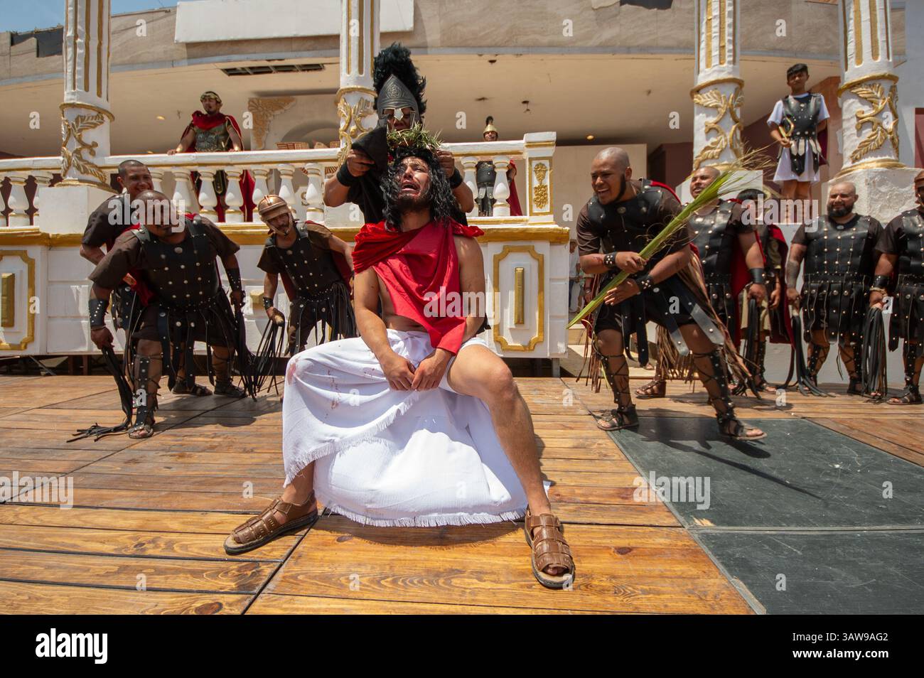 El Marques, Mexico. 18th Apr, 2025. An actor performing Jesus Christ as ...