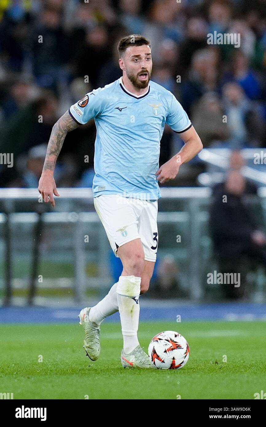 Rome, Italy. 17th Apr, 2025. Mario Gila of SS Lazio during the UEFA ...