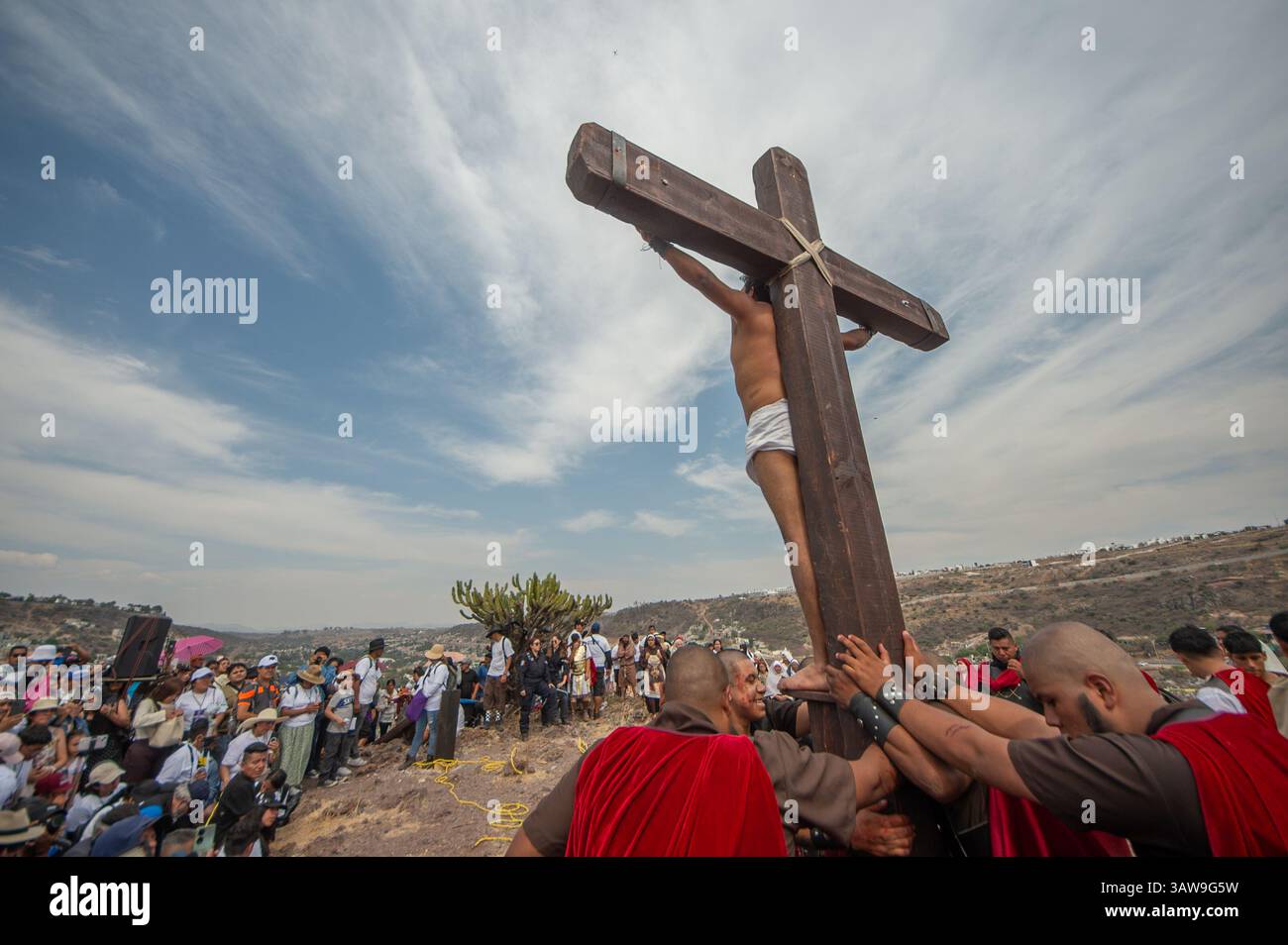 An actor performing Jesus Christ as he re-enacts the Passion of Christ ...