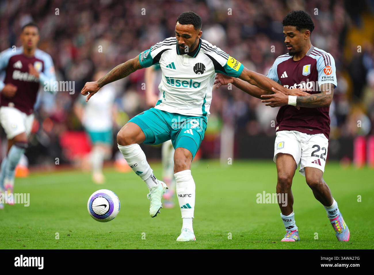 Newcastle United's Callum Wilson and Aston Villa's Ian Maatsen (right ...