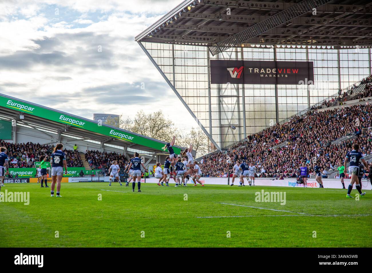 Leicester, UK, 19th April 2025 A lineout during the England versus ...