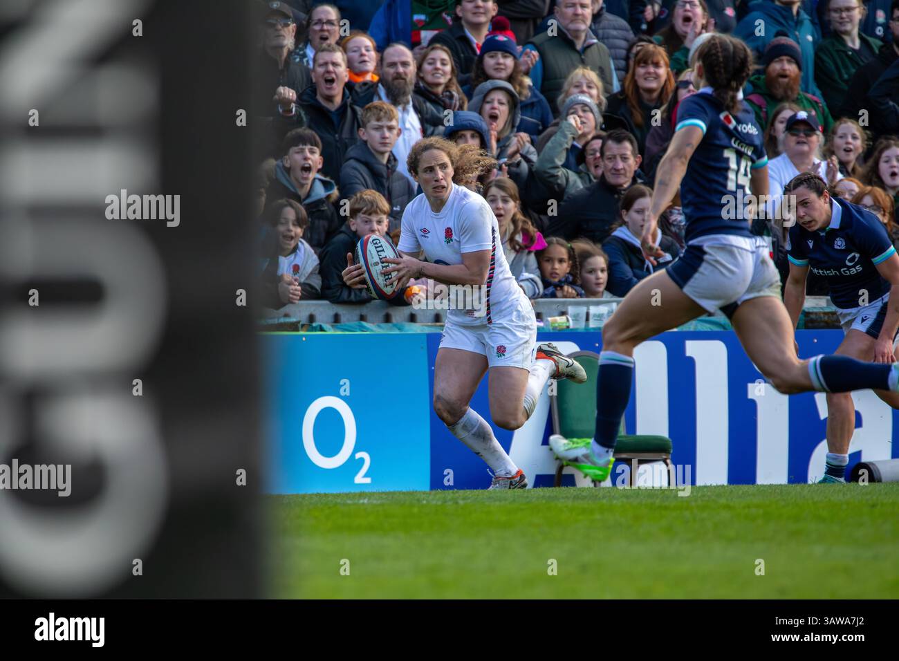 Leicester, UK, 19th April 2025 England wing Abby Dow can't be stopped ...