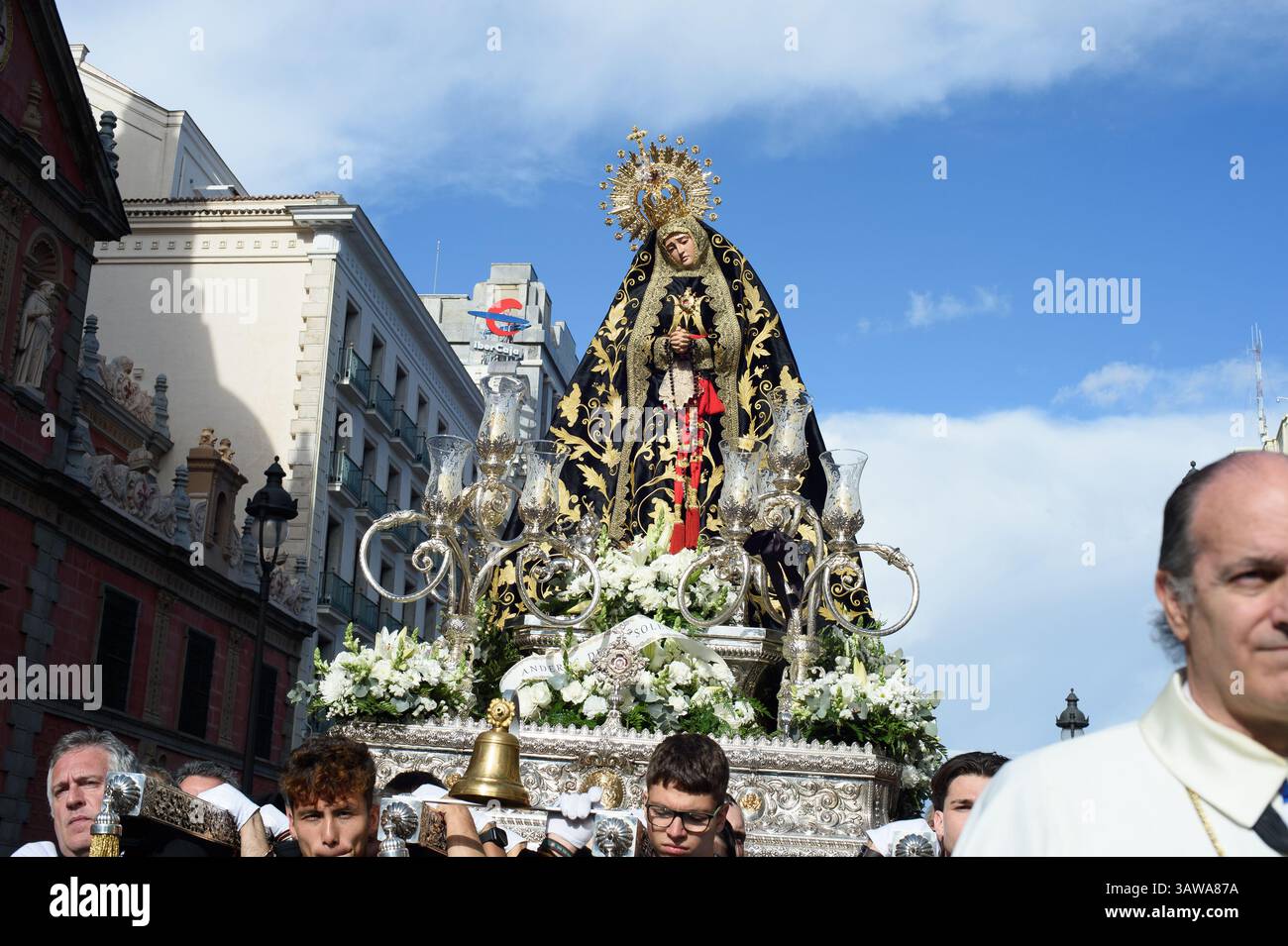 People before the procession of La Soledad at the Parish of Our Lady of ...
