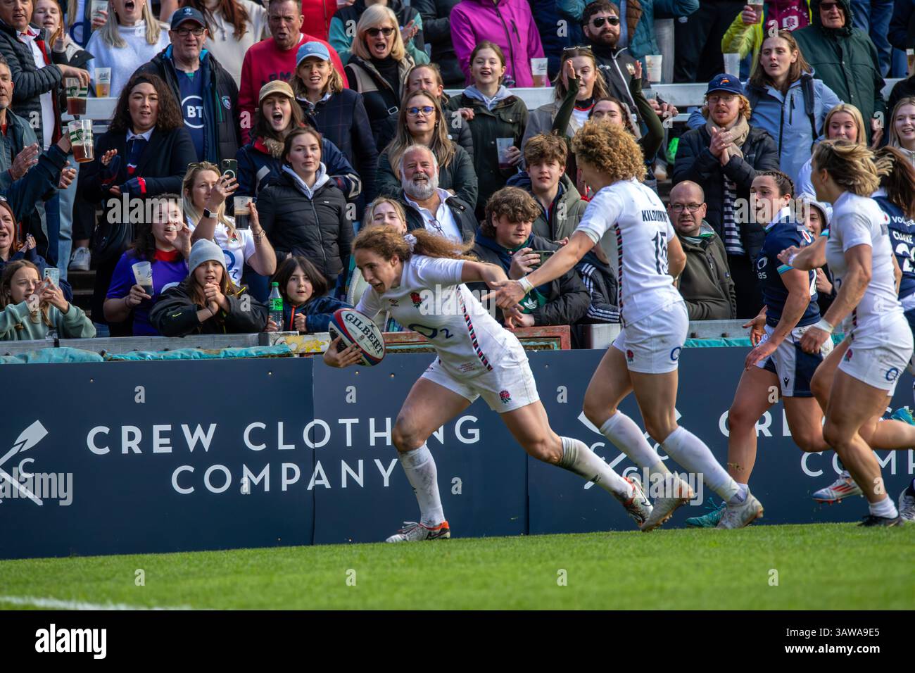 Leicester, UK, 19th April 2025 England wing Abby Dow can't be stopped ...