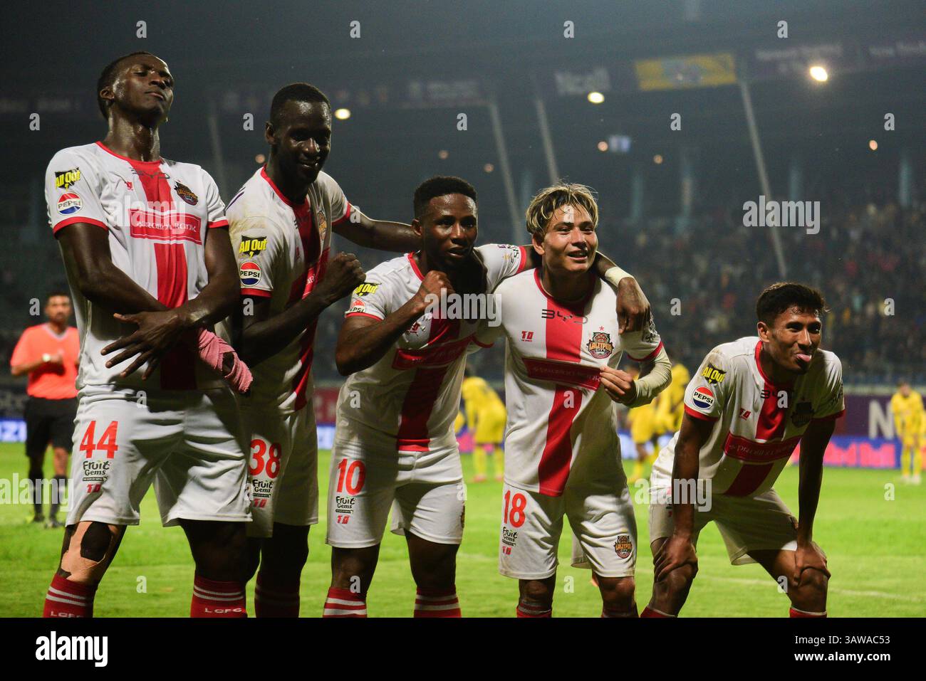 Kathmandu, Bagmati, Nepal. 19th Apr, 2025. Players of Lalitpur C. FC ...