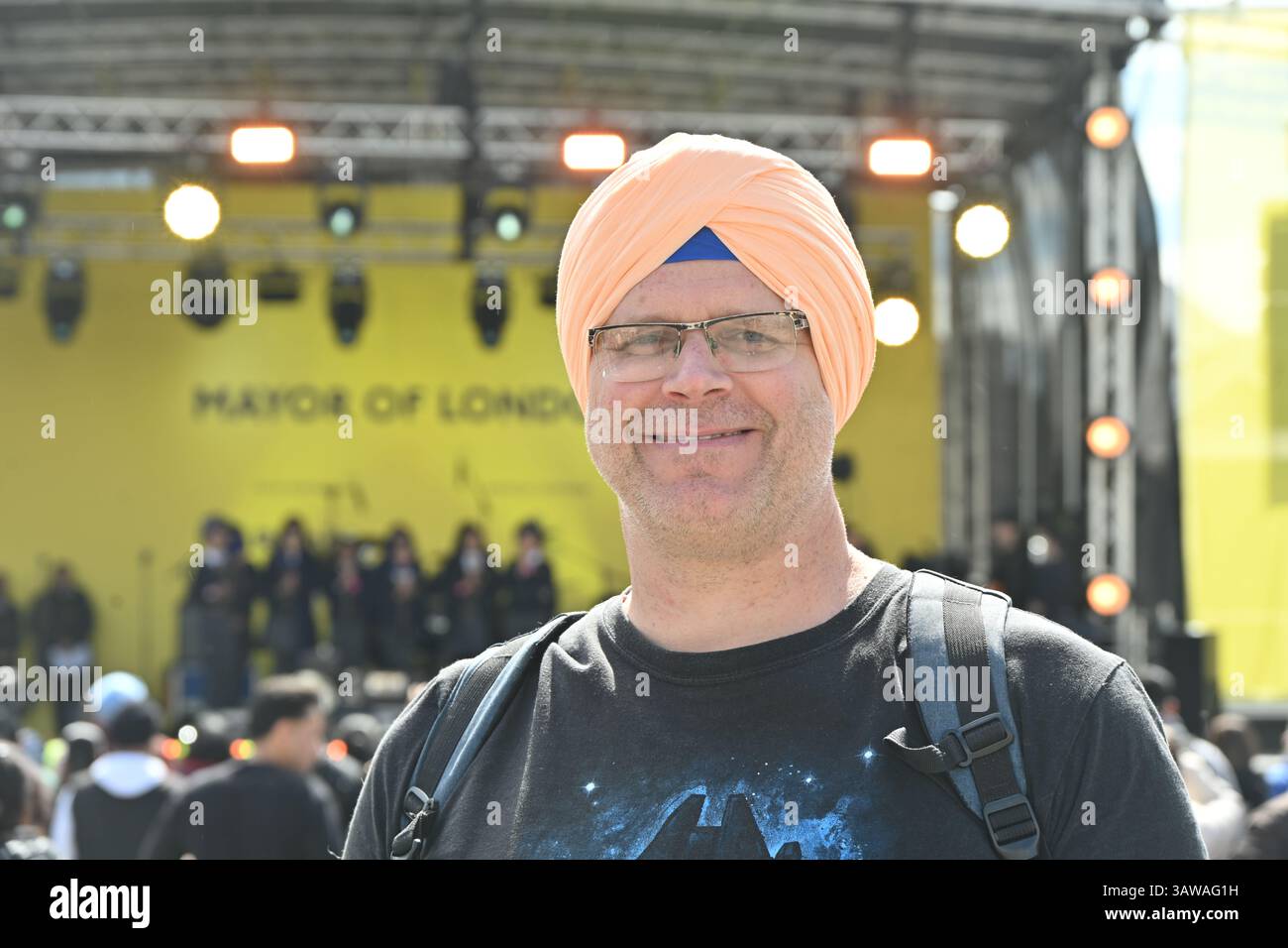 LONDON, ENGLAND - APRIL 19 2025: A white guy wearing a Sikh turban at ...