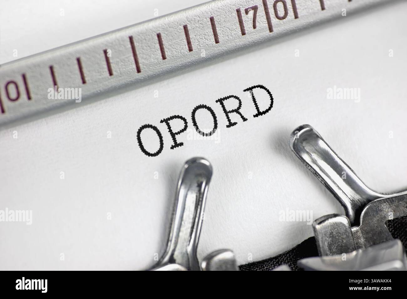Operation order acronym OPORD text macro closeup, typewriter typed ...