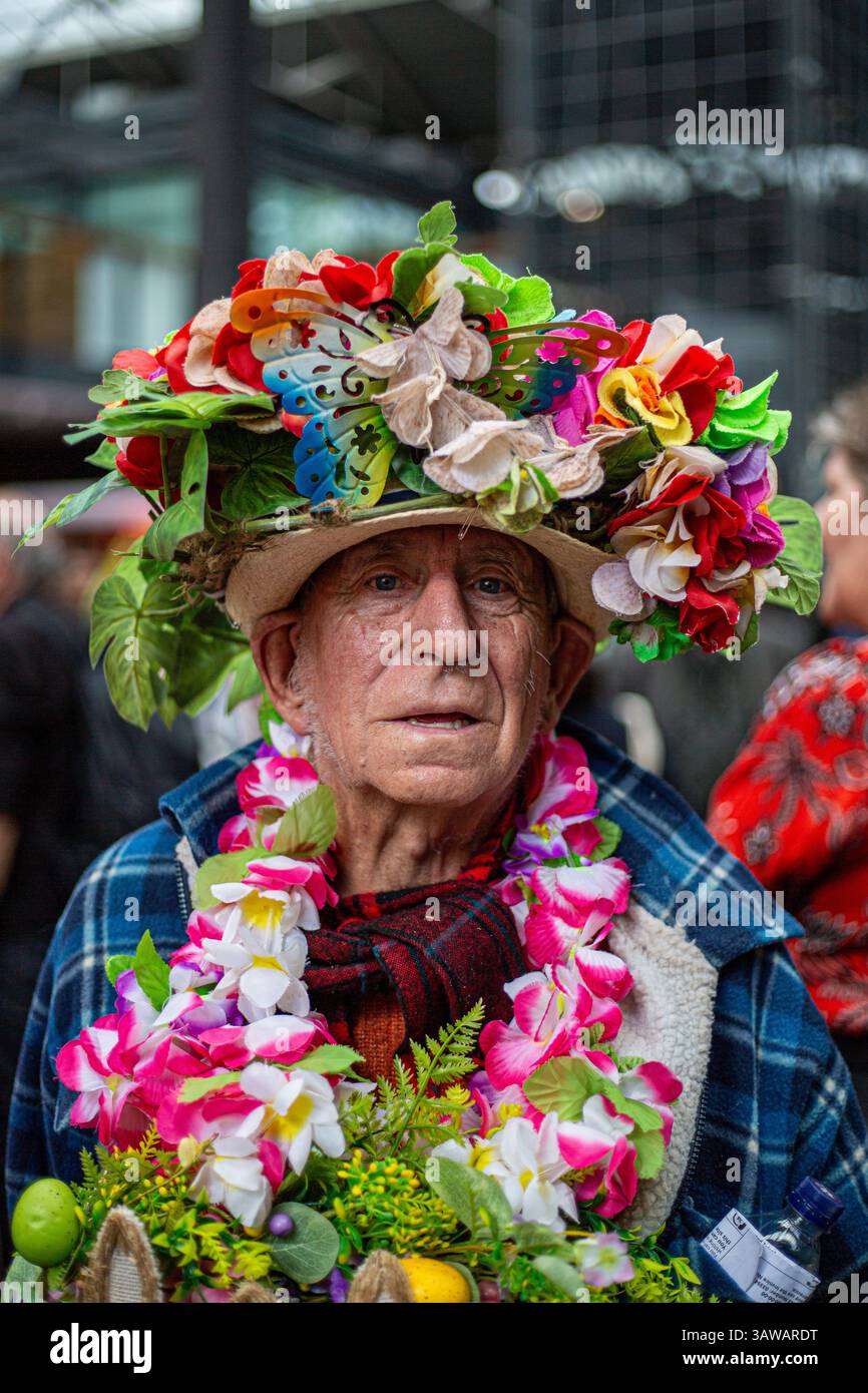 Easter Bonnet Man at Spitafields Market, Shoreditch, London Stock Photo ...