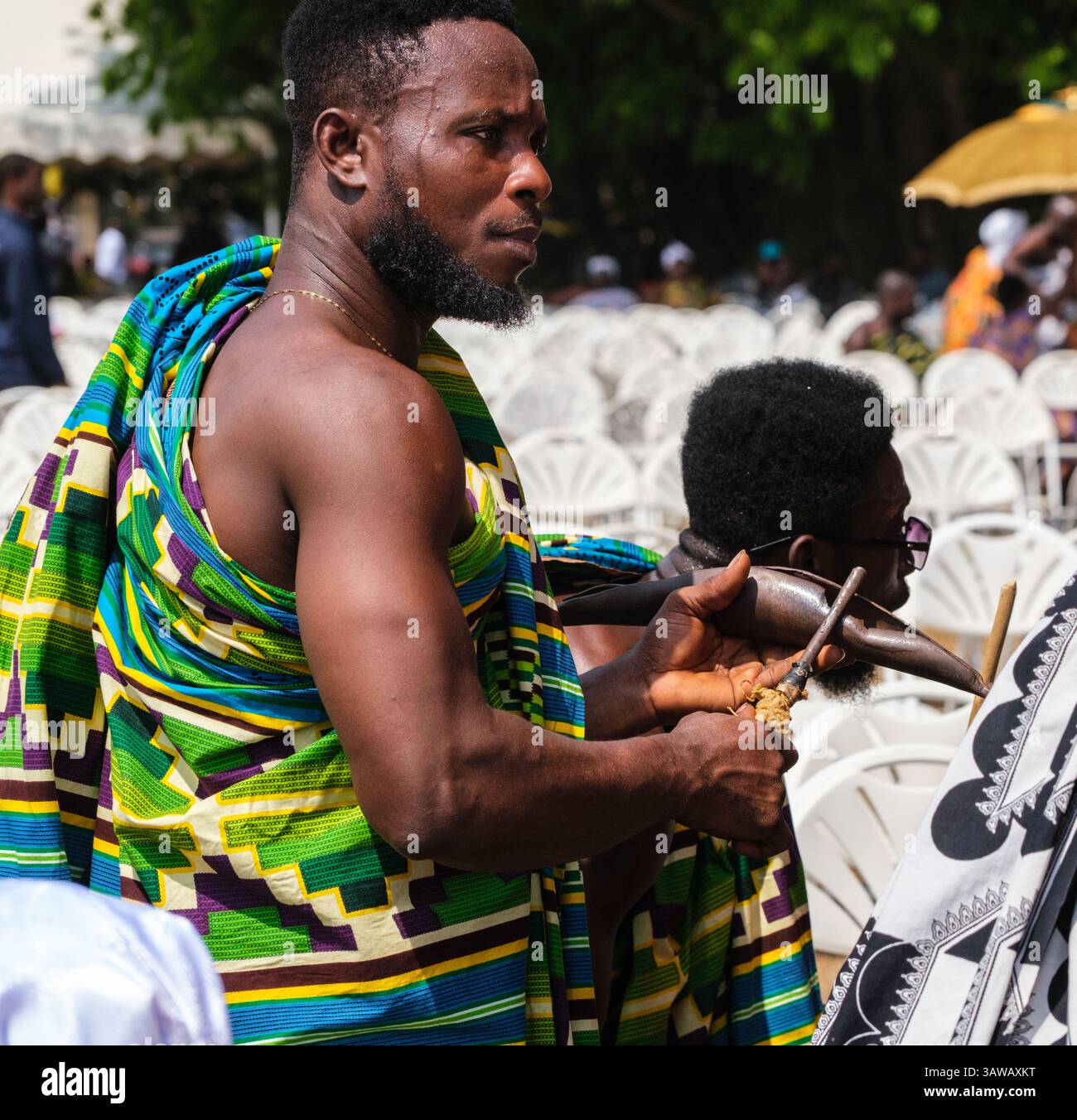 Kumasi, Ghana. Ashanti Akwasidae Festival. Musician Beats Time on a ...