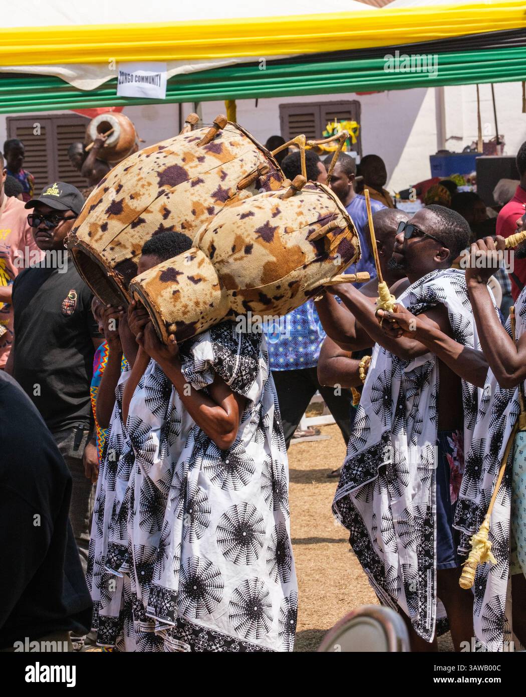 Kumasi, Ghana. Ashanti Akwasidae Festival. Men Carrying Drums as ...