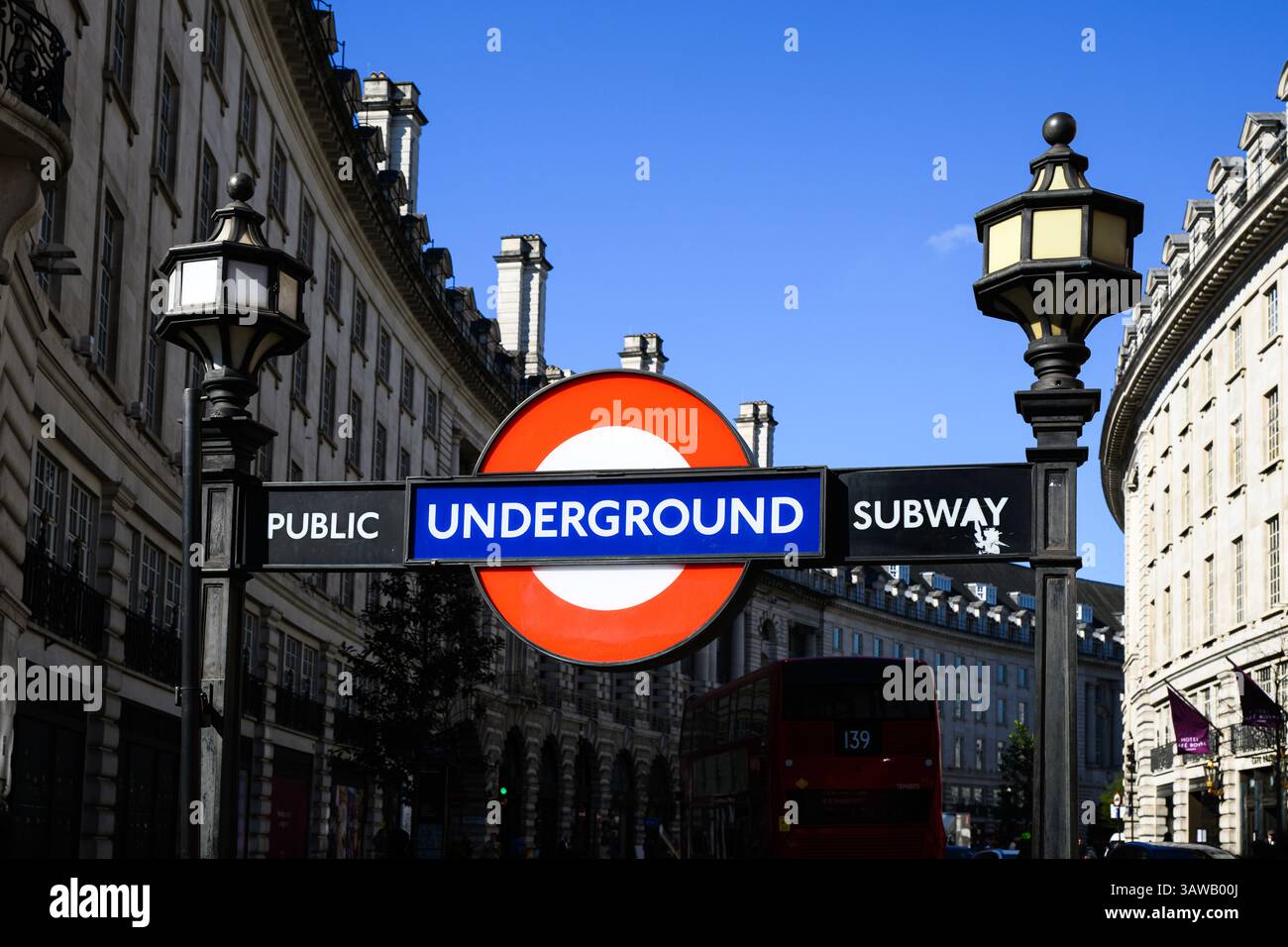 London, UK - April 3, 2025; Iconic London Underground roundel symbol ...