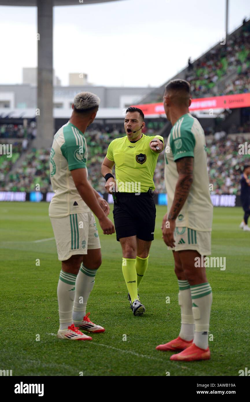 AUSTIN, TX - April 19: MLS referee Rosendo Mendoza gives instructions ...