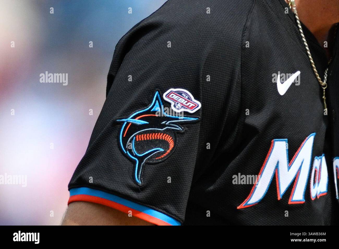 PHILADELPHIA, PA - APRIL 19: The debut patch of Miami Marlins pitcher ...