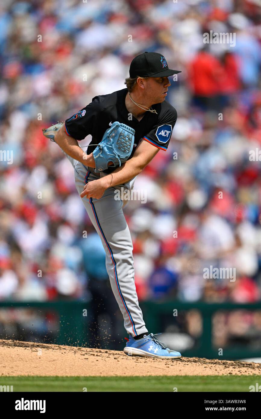 PHILADELPHIA, PA - APRIL 19: Miami Marlins pitcher Patrick Monteverde ...