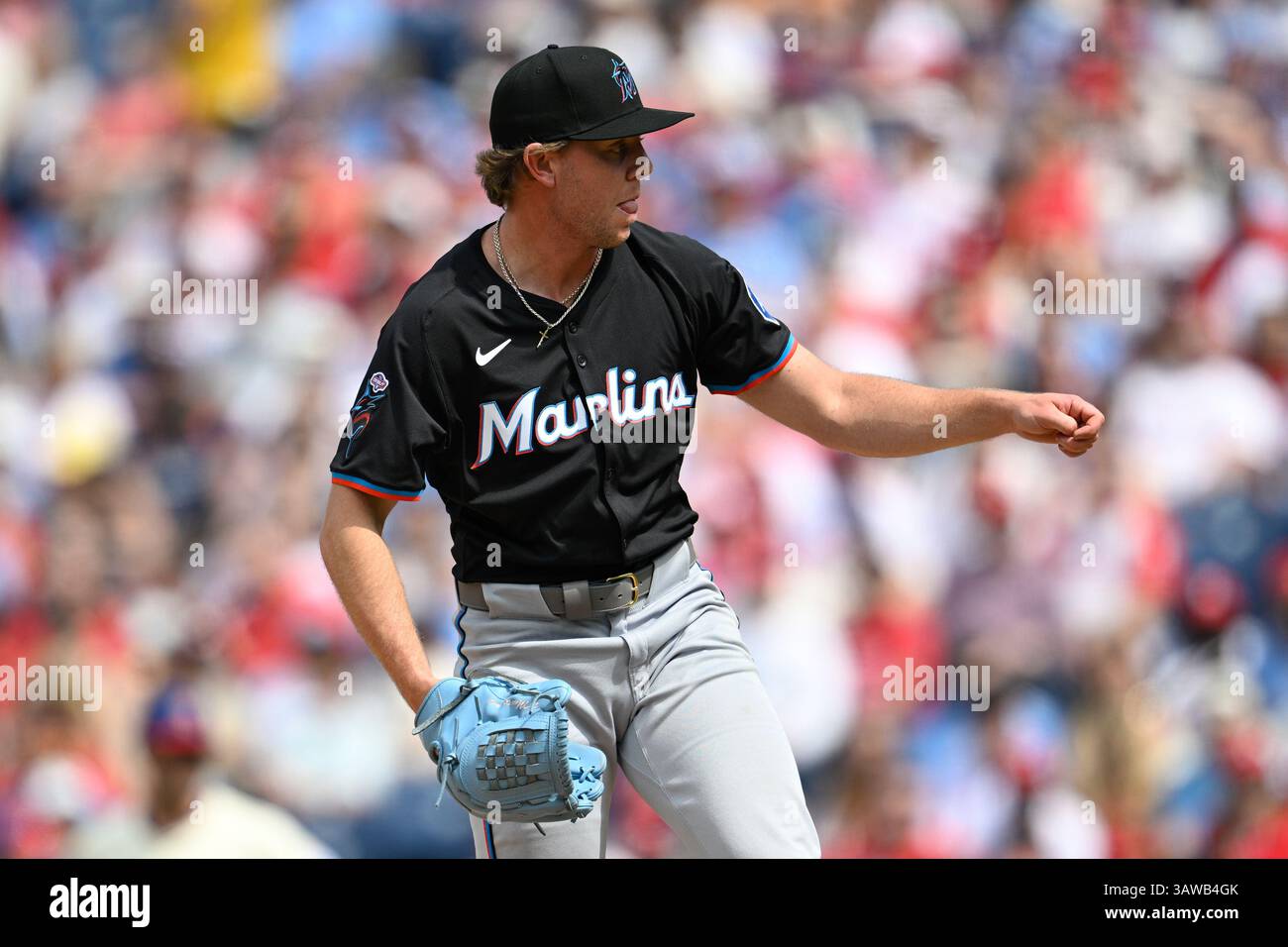 PHILADELPHIA, PA - APRIL 19: Miami Marlins pitcher Patrick Monteverde ...