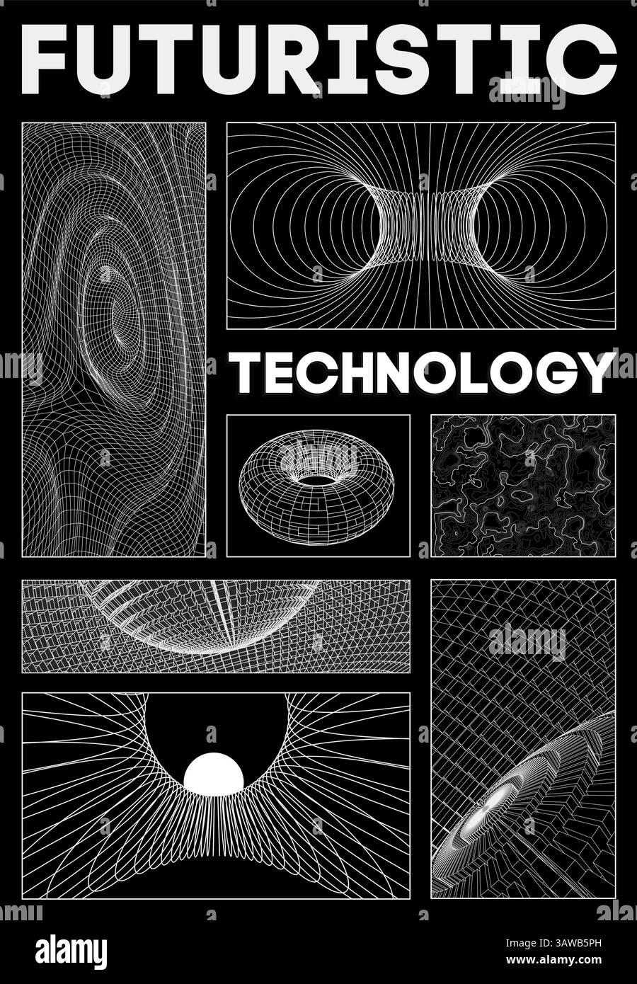 3D vector graphic cyberpunk abstract background line poster design ...