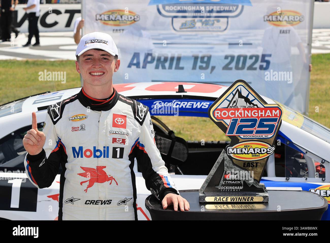 ROCKINGHAM, NC - APRIL 19: Brent Crews (#81 Mobil 1 Toyota) celebrates ...