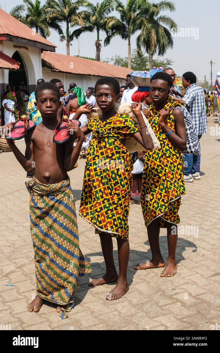 Kumasi, Ghana. Ashanti Akwasidae Ceremony. Young Ashantis Preparing to ...