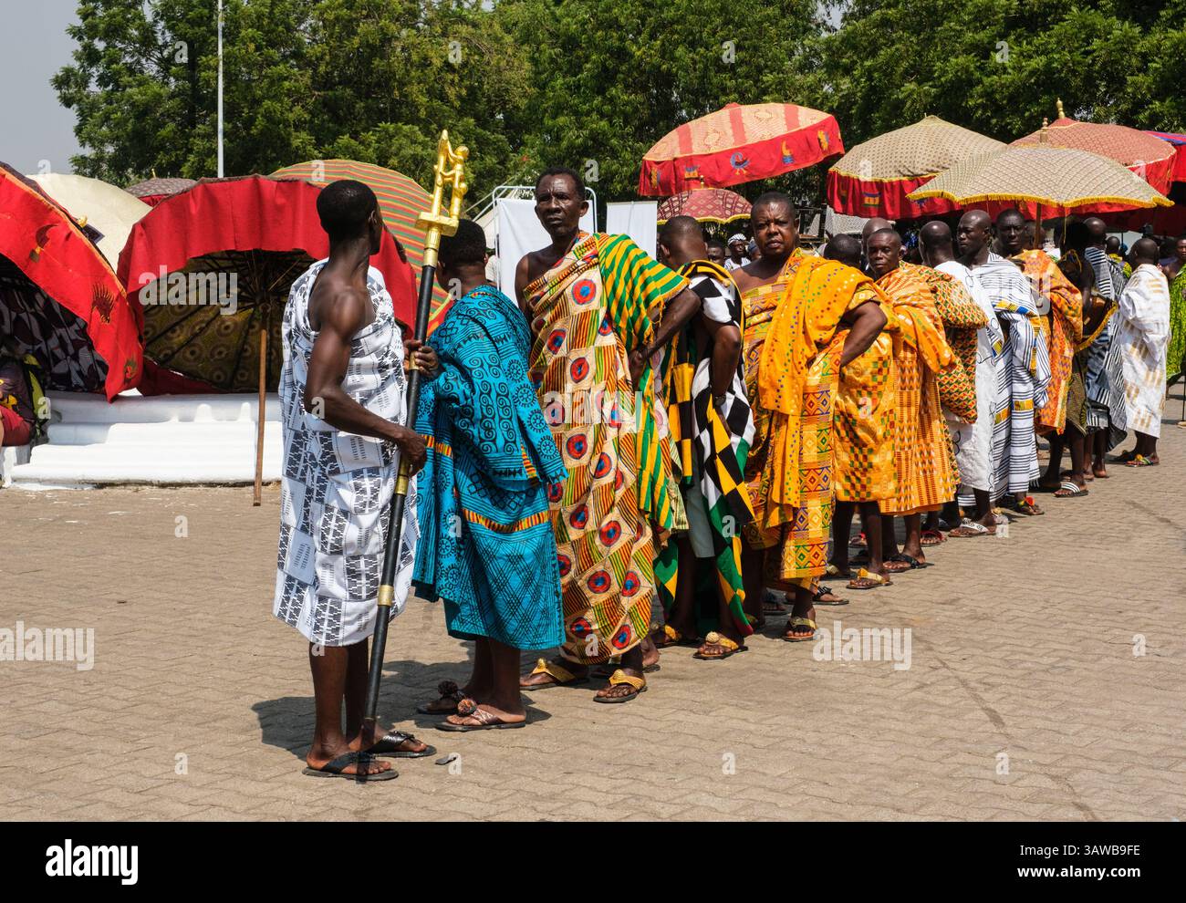 Kumasi, Ghana. Ashanti Akwasidae Ceremony. Men, Some Wearing Kente ...