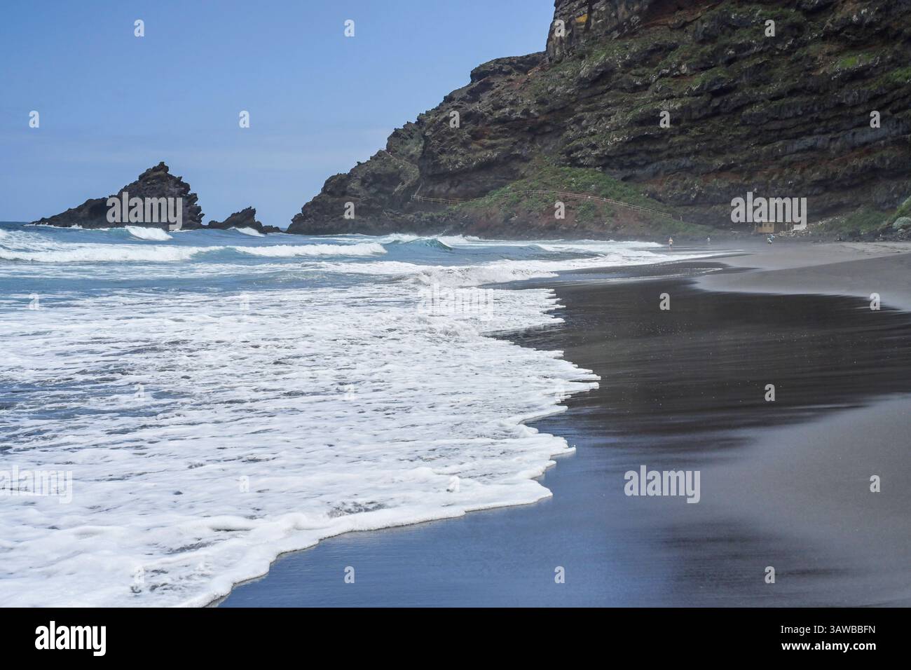 Schwarzer Lavastrand, Playa de Nogales, Wellen, Ostküste, La Palma ...